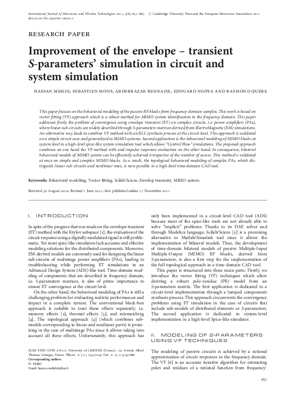 (PDF) Improvement of the envelope – transient S-parameters' simulation ...