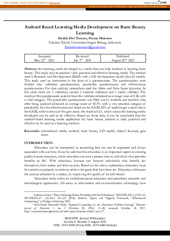 (PDF) Android Based Learning Media Development on Basic Beauty Learning