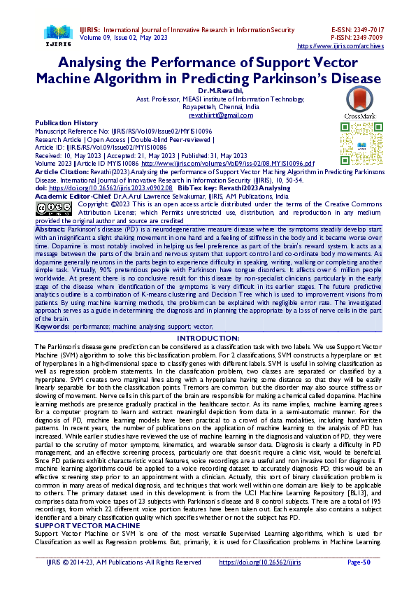 Pdf Analysing The Performance Of Support Vector Machine Algorithm In