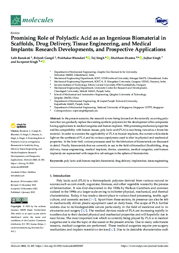 (PDF) Promising Role of Polylactic Acid as an Ingenious Biomaterial in ...