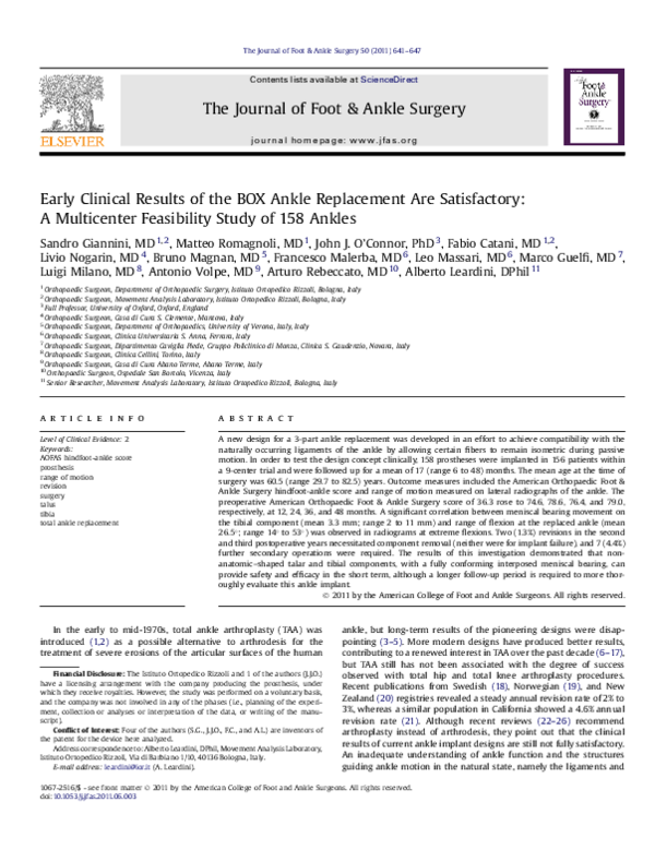 (PDF) Early Clinical Results of the BOX Ankle Replacement Are ...