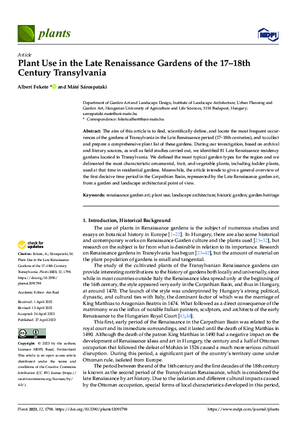 (PDF) Plant Use in the Late Renaissance Gardens of the 17–18th Century ...