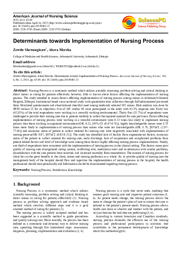 (PDF) Determinants towards Implementation of Nursing Process