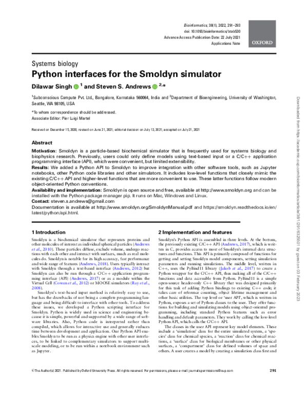 (PDF) Python interfaces for the Smoldyn simulator