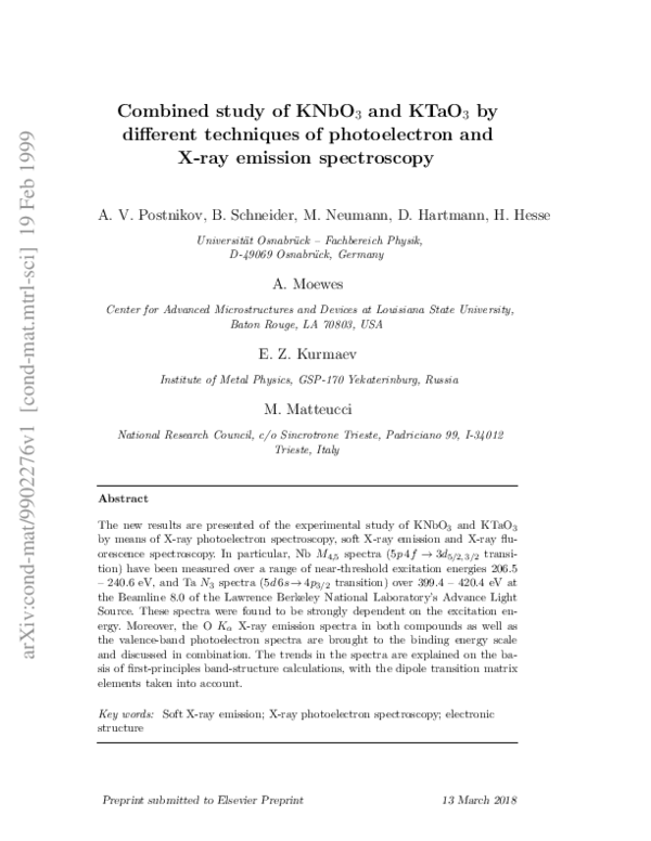 (PDF) Combined study of KNbO3 and KTaO3 by different techniques of photoelectron and X-ray ...