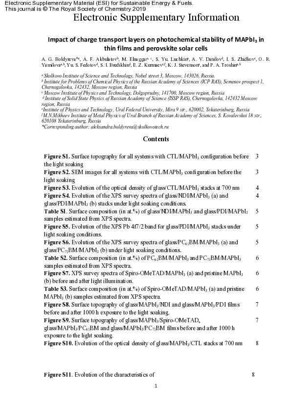 (PDF) Impact of charge transport layers on the photochemical stability of MAPbI3 in thin films ...
