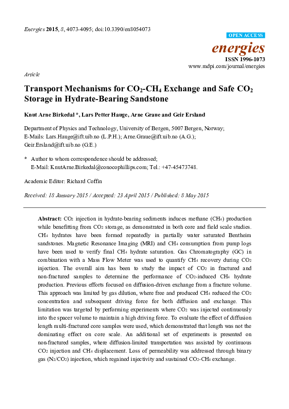 (PDF) Article Transport Mechanisms for CO2-CH4 Exchange and Safe CO2 ...