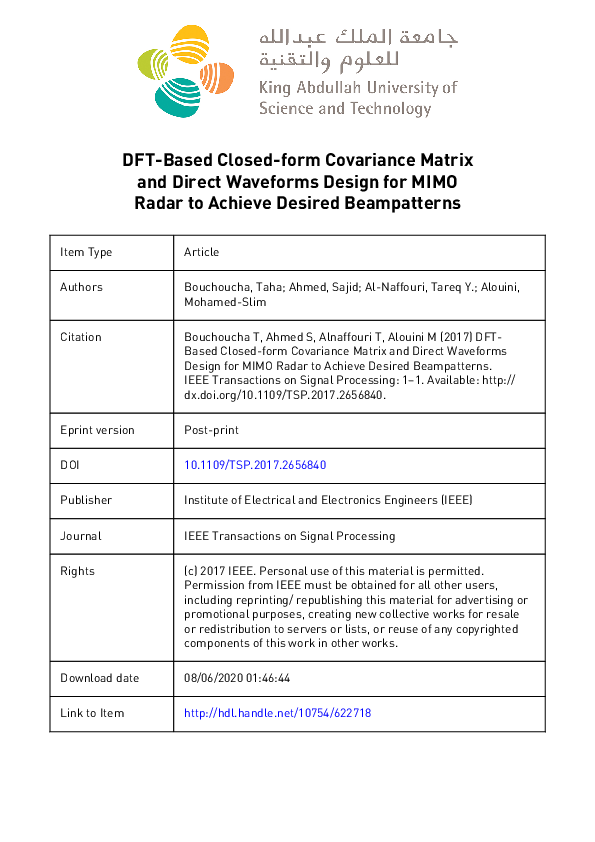 (PDF) DFT-Based Closed-Form Covariance Matrix and Direct Waveforms Design for MIMO Radar to ...