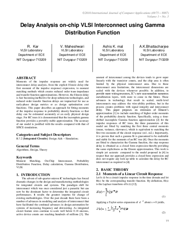 Pdf Delay Analysis On Chip Vlsi Interconnect Using Gamma Distribution Function