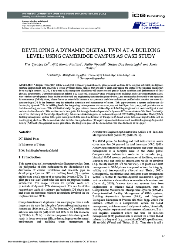 (PDF) Developing a Dynamic Digital Twin at a Building Level: using ...