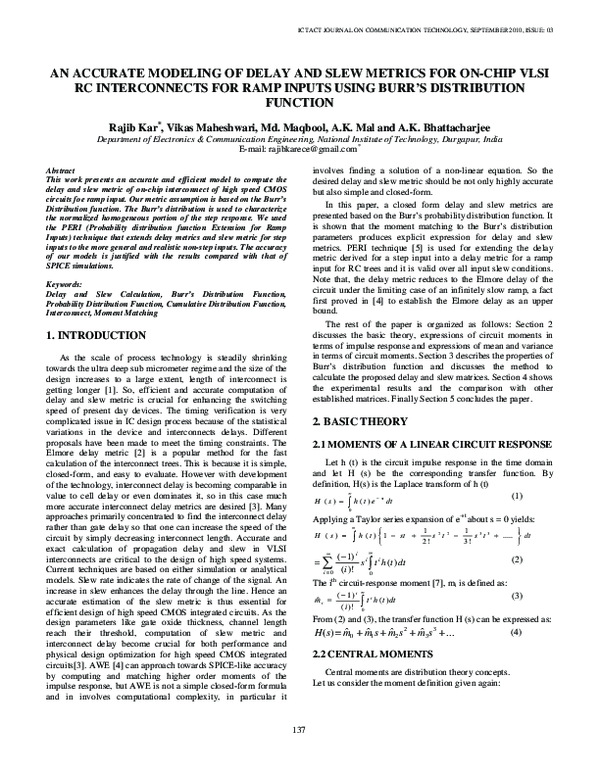 Pdf An Accurate Modeling Of Delay And Slew Metrics For On Chip Vlsi Rc Interconnects For Ramp 