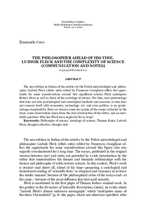 (PDF) The Philosopher Ahead of His Time. Ludwik Fleck and the ...