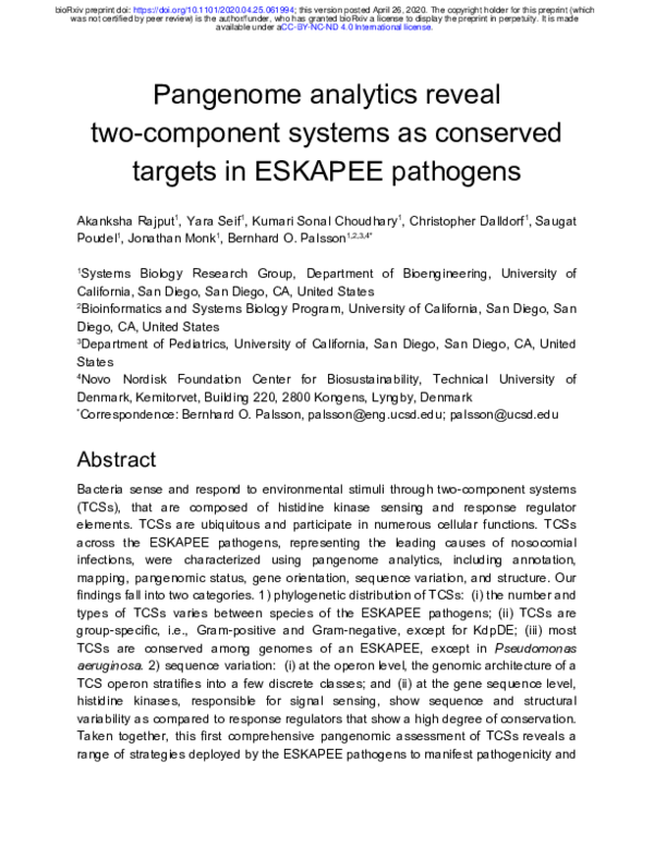 (PDF) Pangenome analytics reveal two-component systems as conserved ...