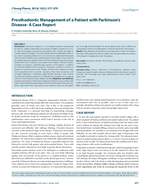 (PDF) Prosthodontic Management of a Patient with Parkinson’s disease- A ...