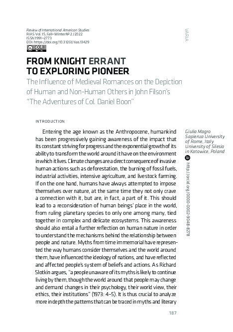 (PDF) From From Knight Errant to Exploring Pioneer: The Influence of Medieval Romances on the ...