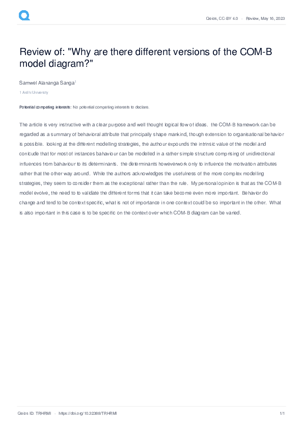 (PDF) Review of: "Why are there different versions of the COM-B model ...
