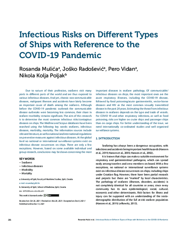 (PDF) Infectious Risks on Different Types of Ships with Reference to ...