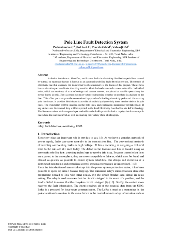 (PDF) Pole Line Fault Detection System | Shri hari A - Academia.edu