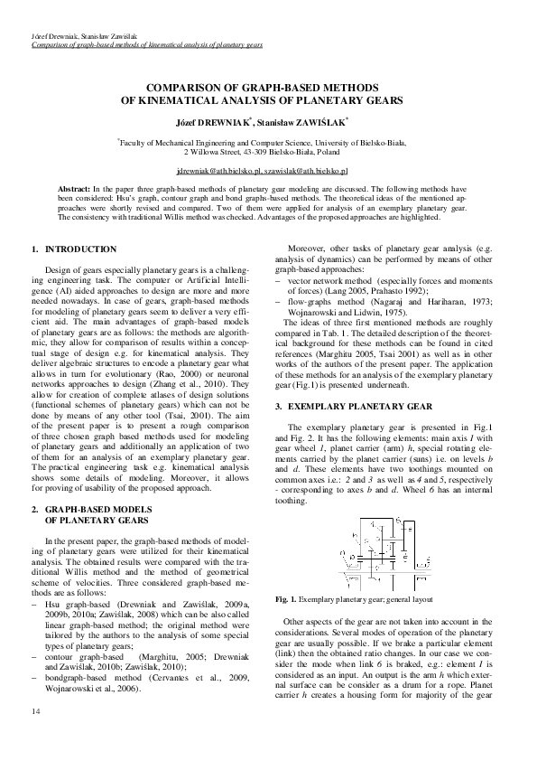 (PDF) Comparison of graph-based methods of kinematical analysis of planetary gears