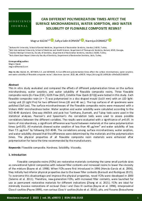 (PDF) Can different polymerization times affect the surface microhardness, water sorption, and ...
