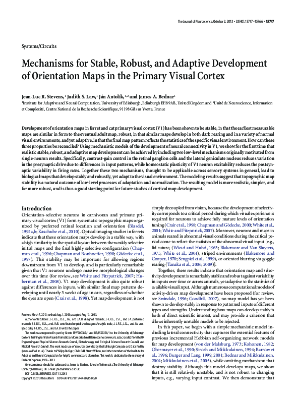 (PDF) Mechanisms for Stable, Robust, and Adaptive Development of Orientation Maps in the Primary ...