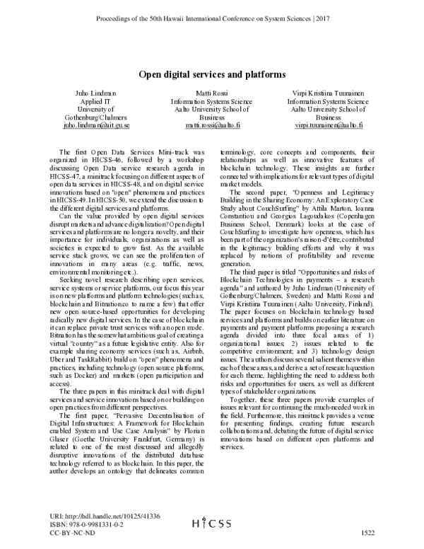 (PDF) Introduction to Open Digital Services and Platforms Minitrack