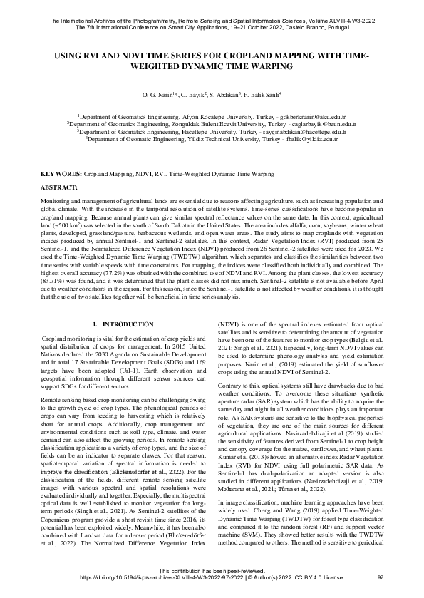 Pdf Using Rvi And Ndvi Time Series For Cropland Mapping With Time Weighted Dynamic Time Warping