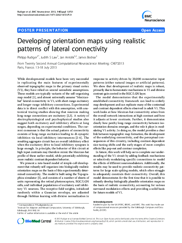(PDF) Developing orientation maps using realistic patterns of lateral ...