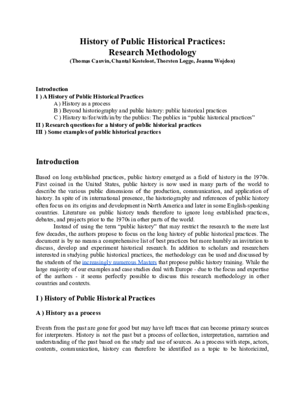 (PDF) History of Public Historical Practices: Research Methodology