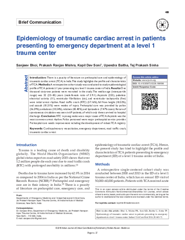 (PDF) Epidemiology of traumatic cardiac arrest in patients presenting ...