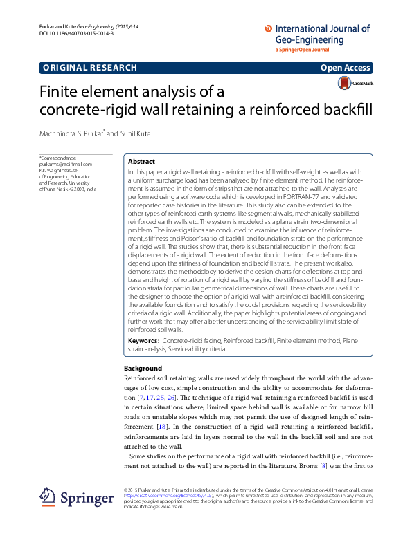 Pdf Analysis Of Rigid Wall With Reinforced Backfill