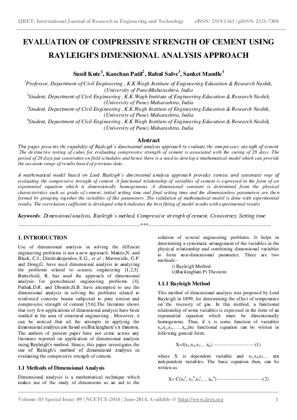 (PDF) Evaluation of Compressive Strength of Cement Using Rayleigh’s ...