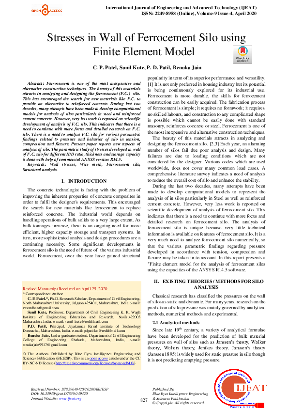 (PDF) Stresses in Wall of Ferrocement Silo using Finite Element Model