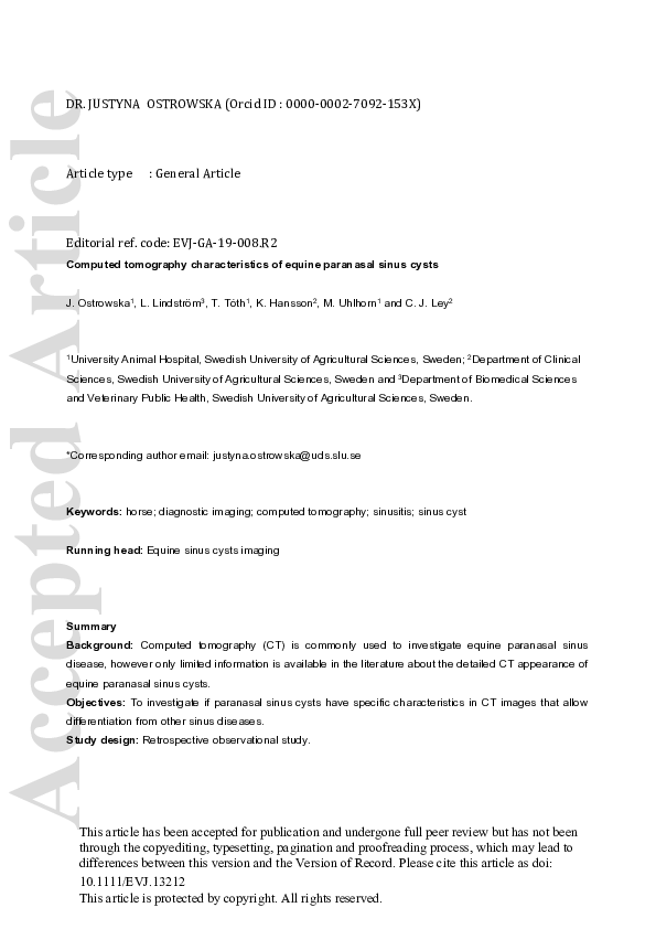 (PDF) Computed tomography characteristics of equine paranasal sinus cysts