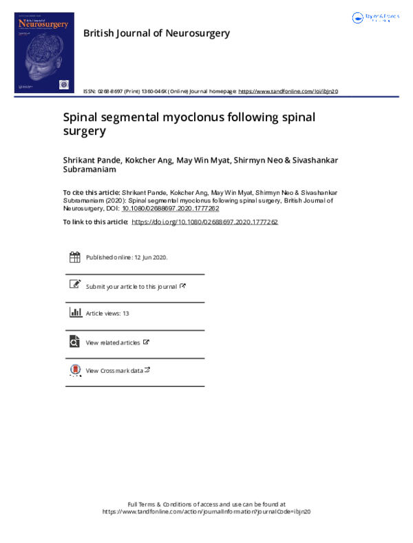 (PDF) Spinal segmental myoclonus following spinal surgery | May myat - Academia.edu