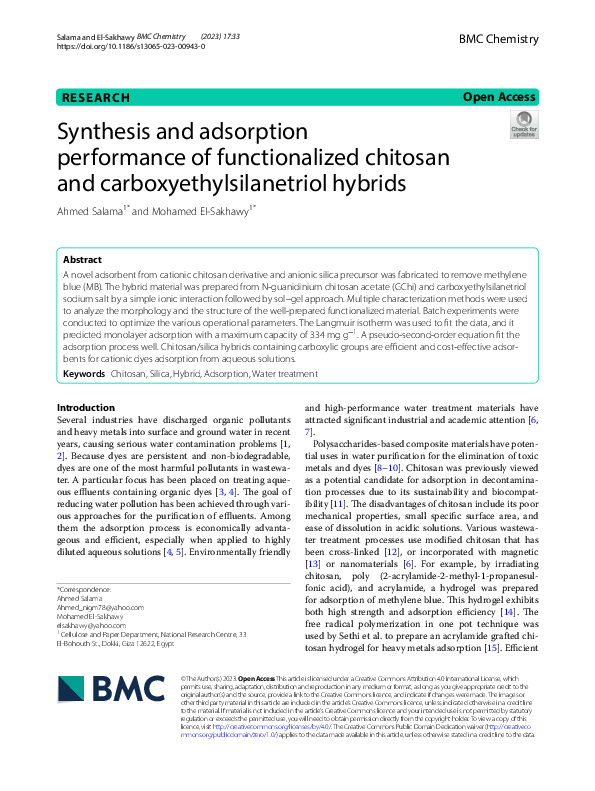 (PDF) Synthesis and adsorption performance of functionalized chitosan and ...