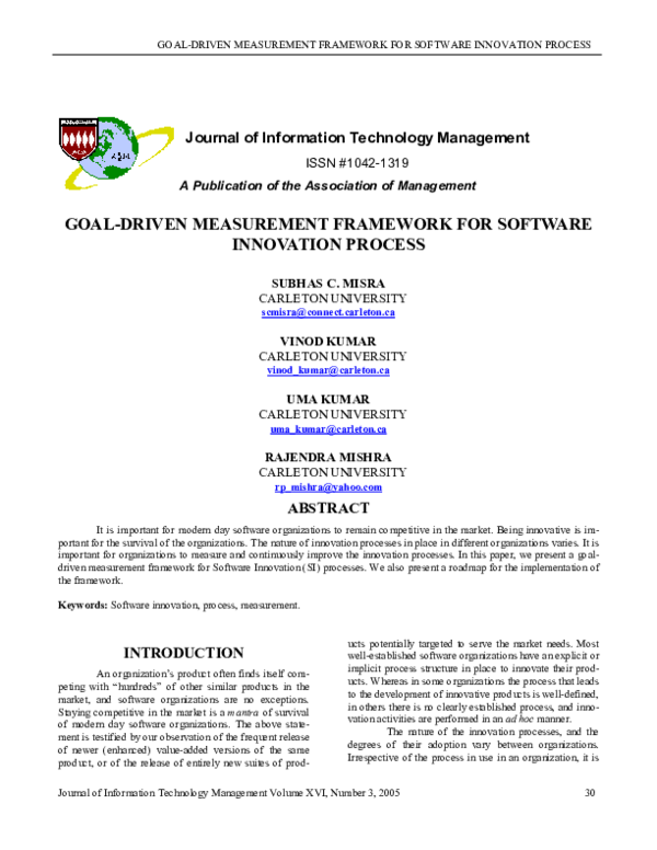 (PDF) Goal-Driven Measurement Framework for Software Innovation Process