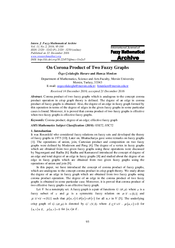 (PDF) On Corona Product of Two Fuzzy Graphs