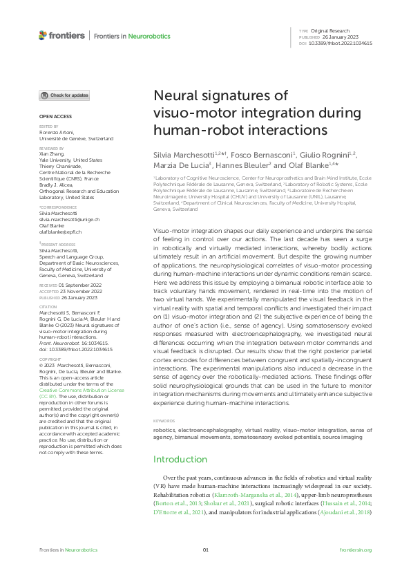 (PDF) Neural signatures of visuo-motor integration during human-robot ...