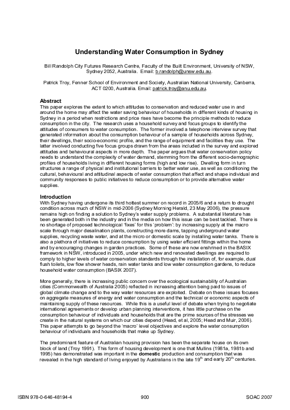 (PDF) Understanding Water Consumption in Sydney
