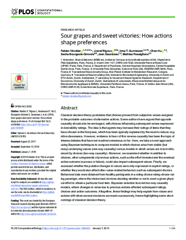 (PDF) Sour grapes and sweet victories: How actions shape preferences