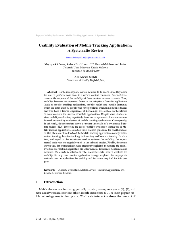 (PDF) Usability Evaluation of Mobile Tracking Applications: A Systematic Review | Osamah ...