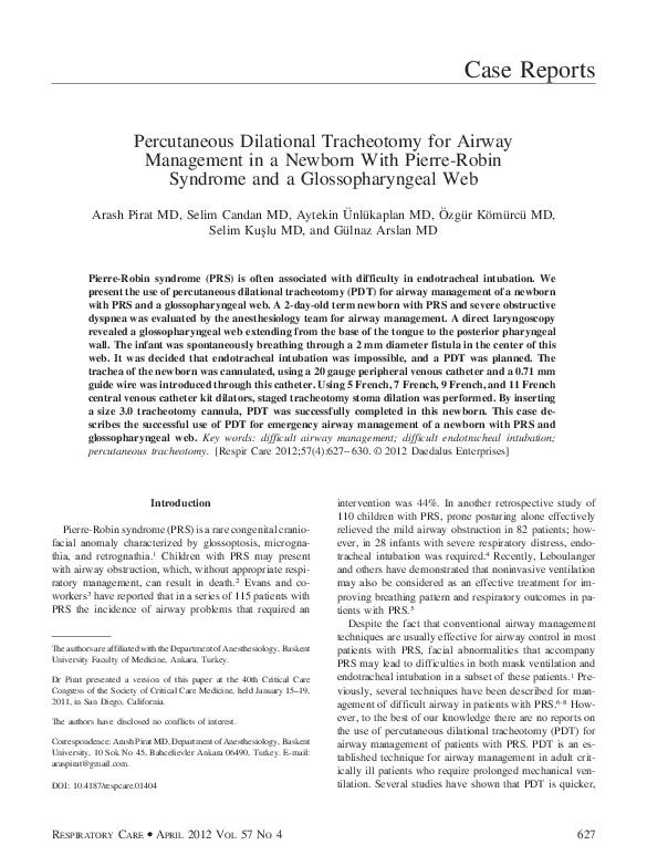 (PDF) Percutaneous Dilational Tracheotomy for Airway Management in a ...