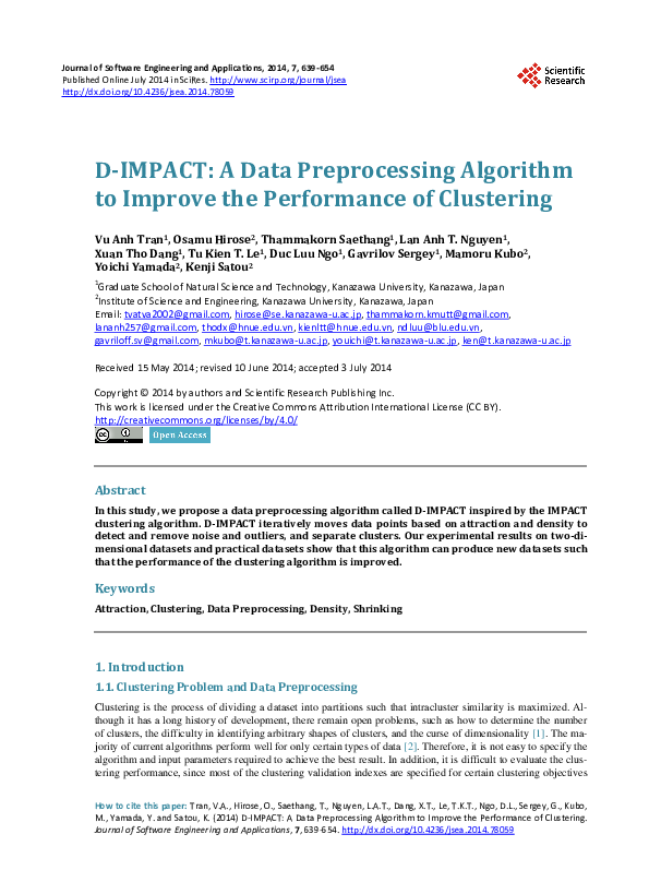 D Impact A Data Preprocessing Algorithm To Improve The Performance Of Clustering