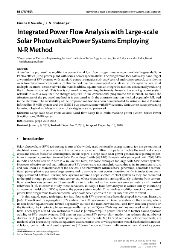 (PDF) Integrated Power Flow Analysis with Large-scale Solar Photovoltaic Power Systems Employing ...