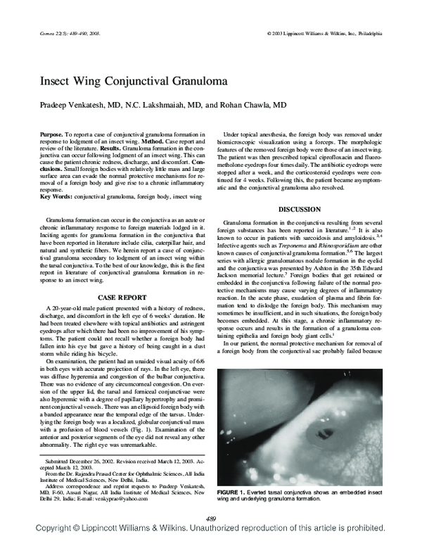 (PDF) Insect Wing Conjunctival Granuloma