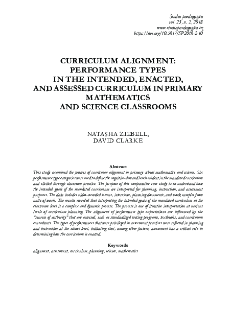 (PDF) Curriculum Alignment: Performance Types in the Intended, Enacted ...