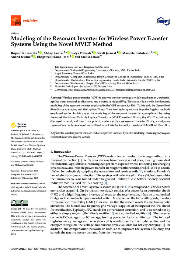 (PDF) Modeling of the Resonant Inverter for Wireless Power Transfer Systems Using the Novel MVLT ...