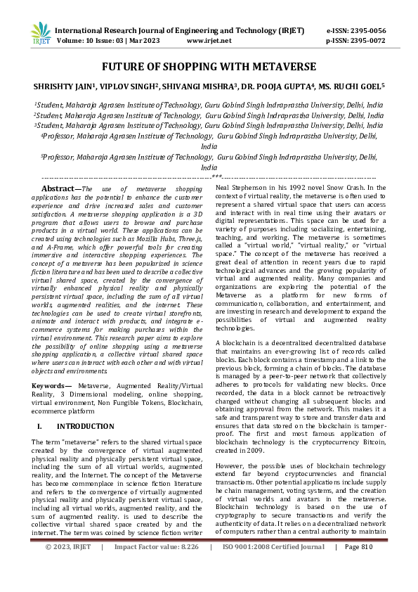 (PDF) FUTURE OF SHOPPING WITH METAVERSE