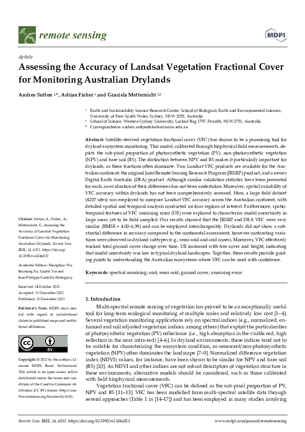 (PDF) Assessing the Accuracy of Landsat Vegetation Fractional Cover for Monitoring Australian ...